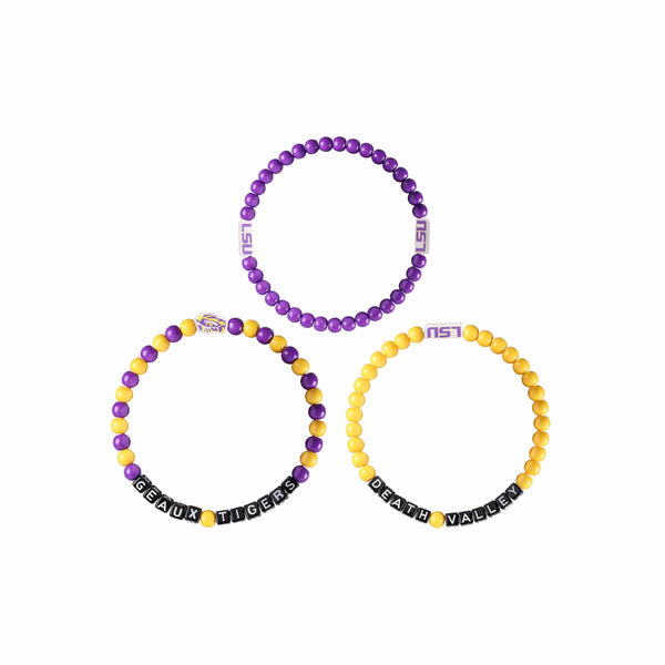 LSU Tigers NCAA 3 Pack Beaded Friendship Bracelet