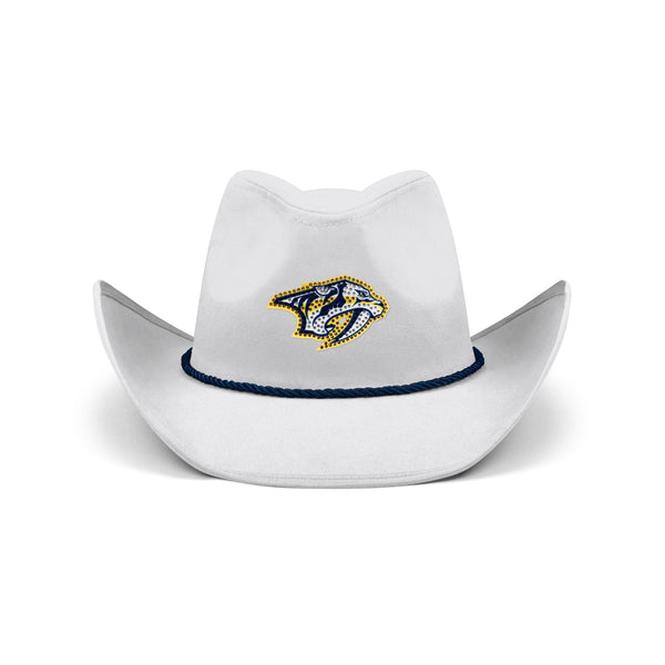 Nashville Predators White Rhinestone Logo Cowboy Hat (PREORDER - SHIPS