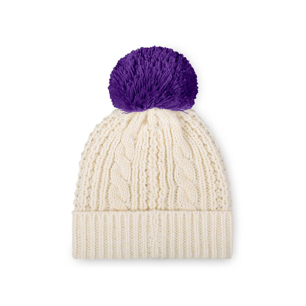 LSU Tigers NCAA Womens Primary Logo White Cable Knit Pom Beanie