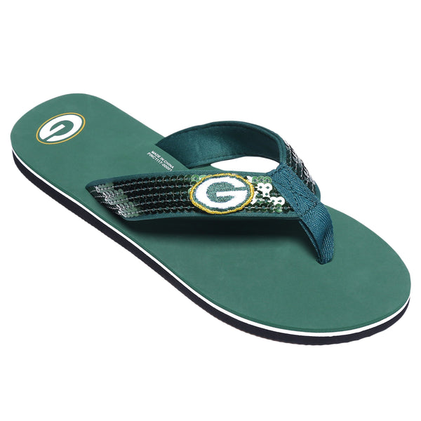 Green Bay Packers NFL Womens Sequin Flip Flops