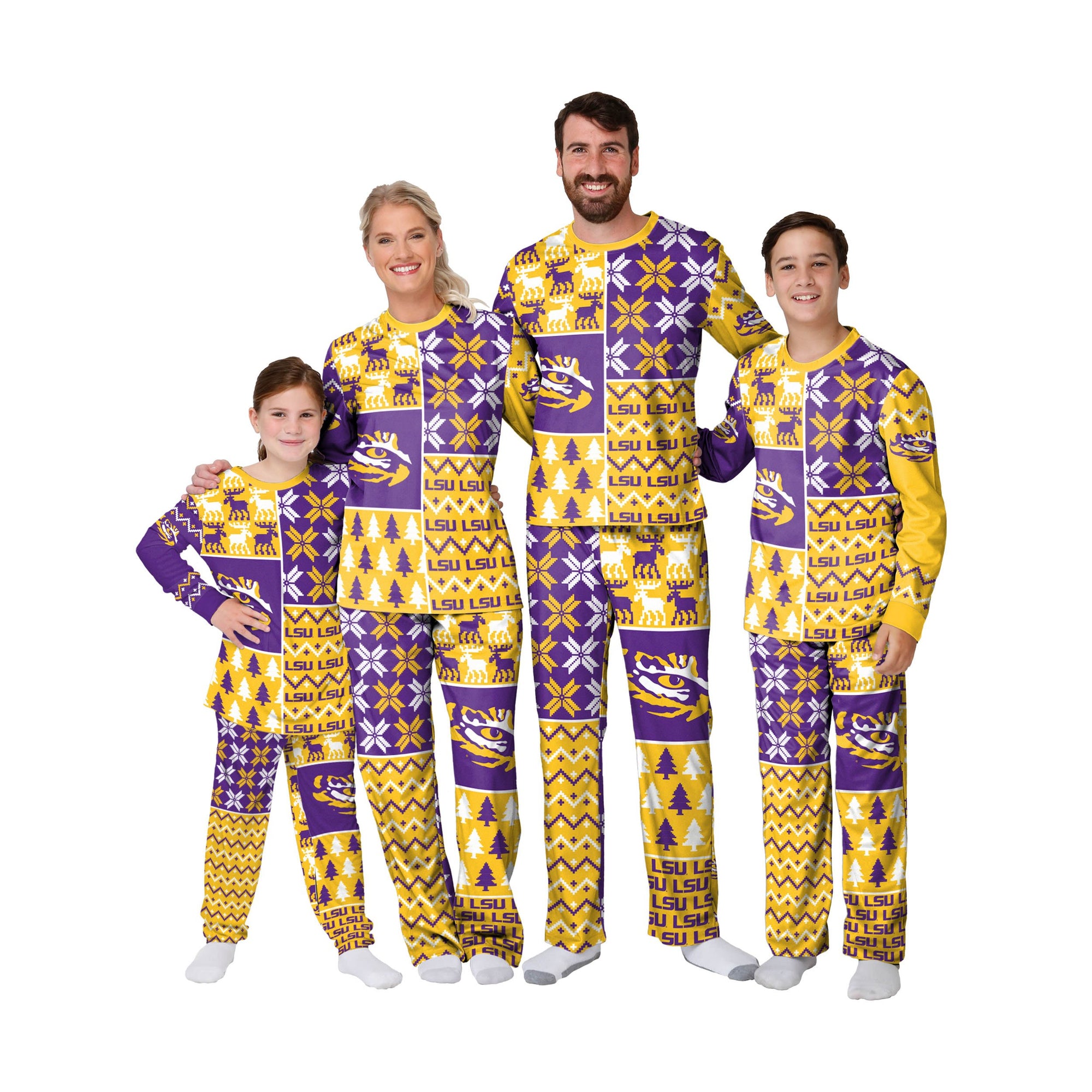 LSU Tigers NCAA Busy Block Family Holiday Pajamas