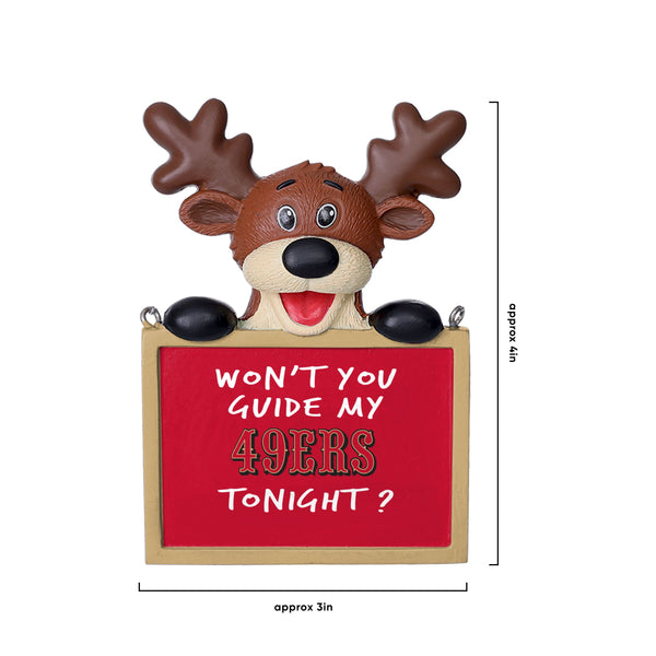 San Francisco 49ers NFL Team Logo Reindeer With Sign Holiday Tree Orna