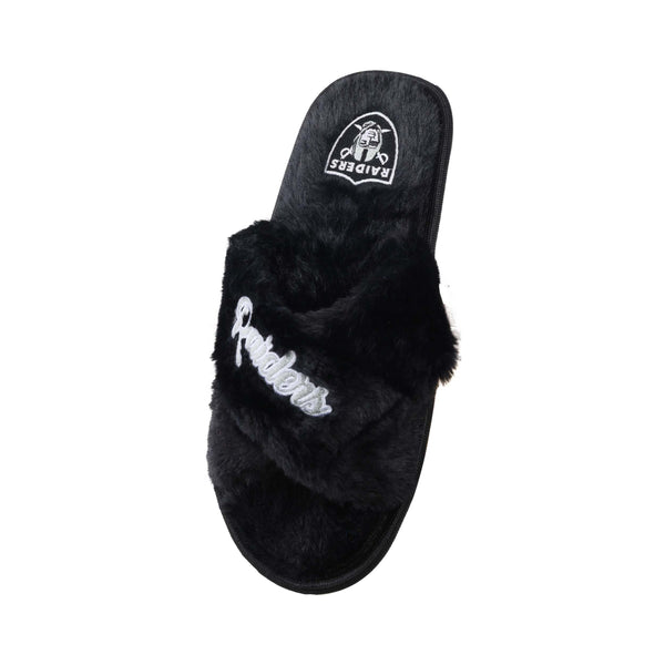 Las Vegas Raiders NFL Womens Script Wordmark Fur Cross Slide
