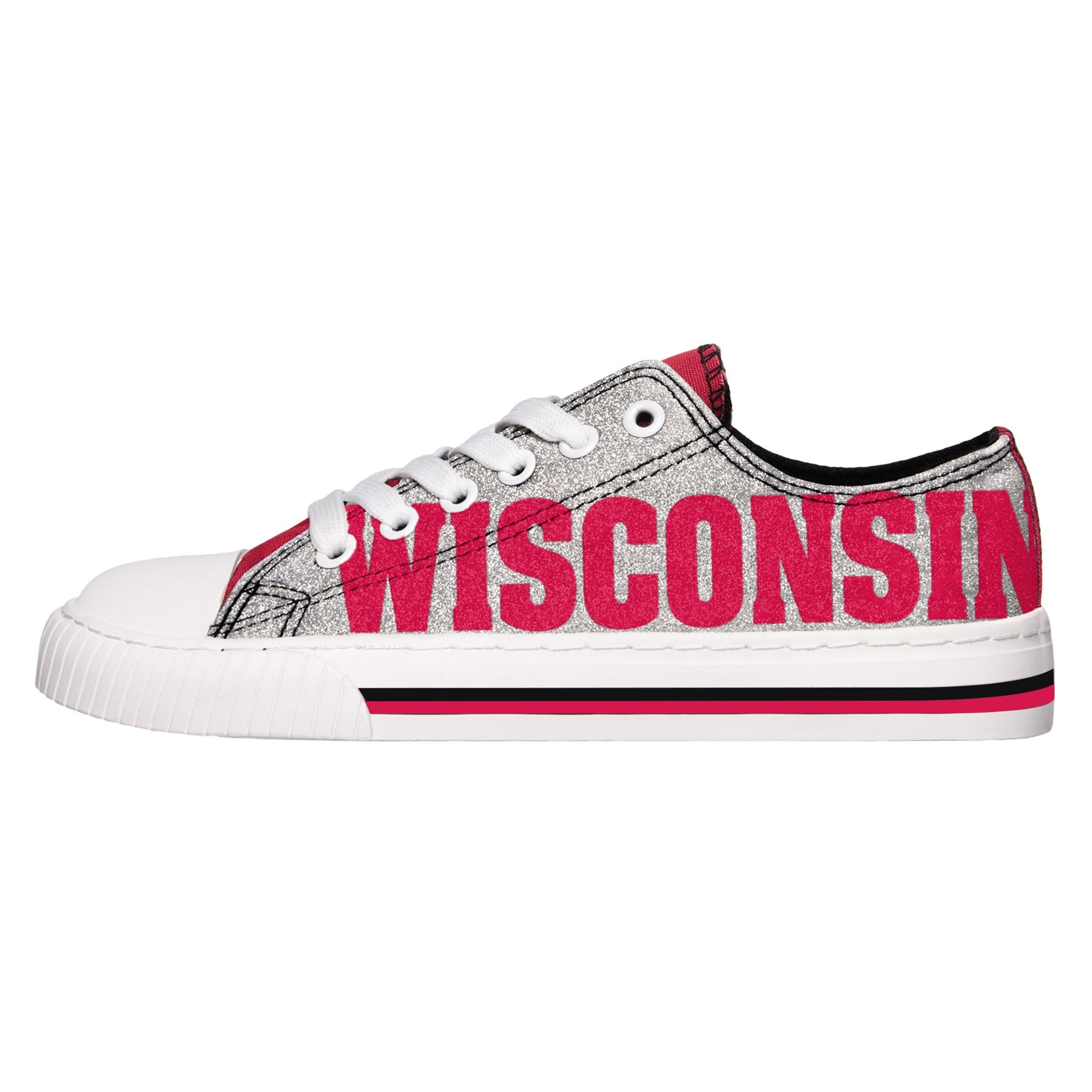 Wisconsin Badgers NCAA Womens Glitter Low Top Canvas Shoes