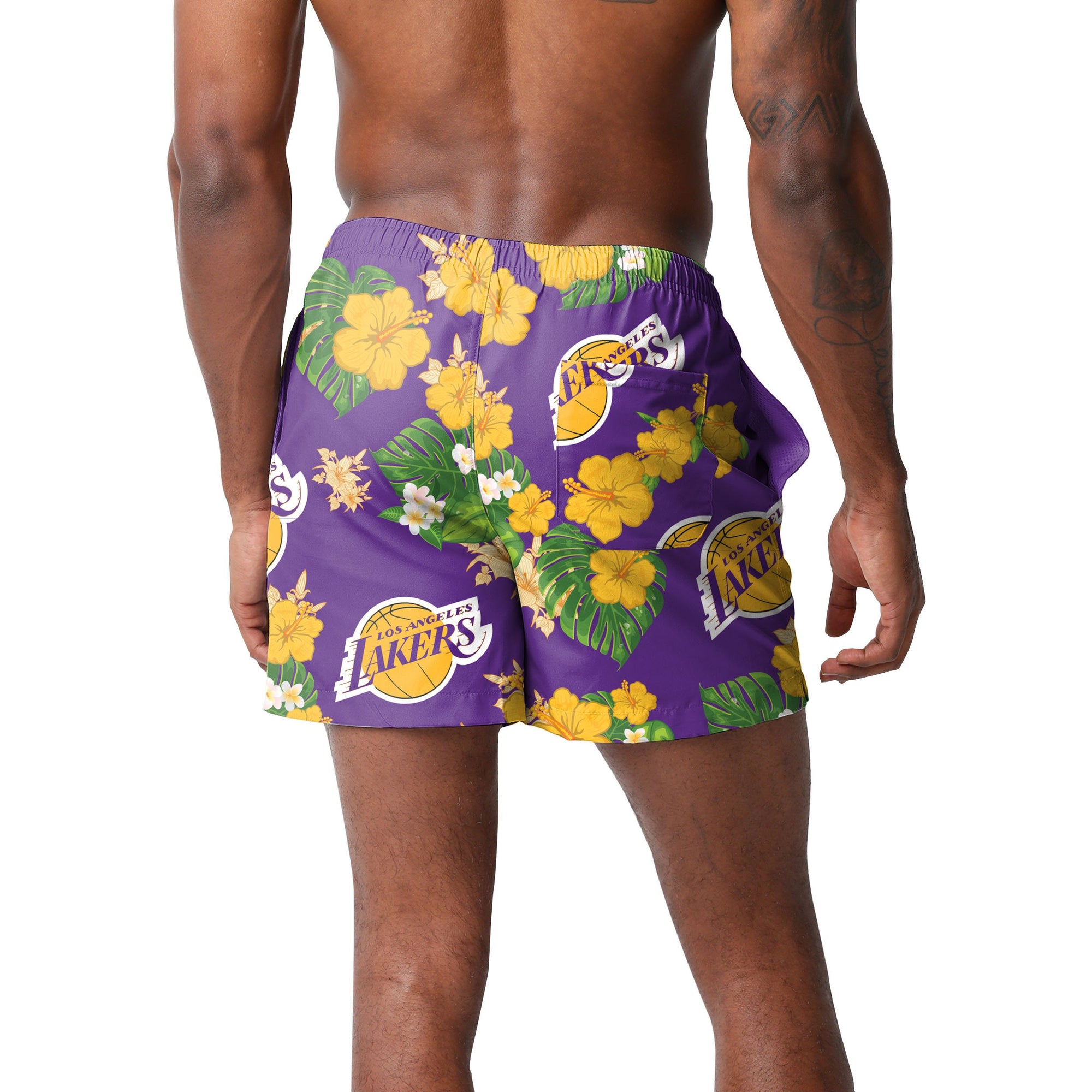 Los Angeles Lakers NBA Mens Floral Slim Fit 5.5" Swimming Suit Trunks