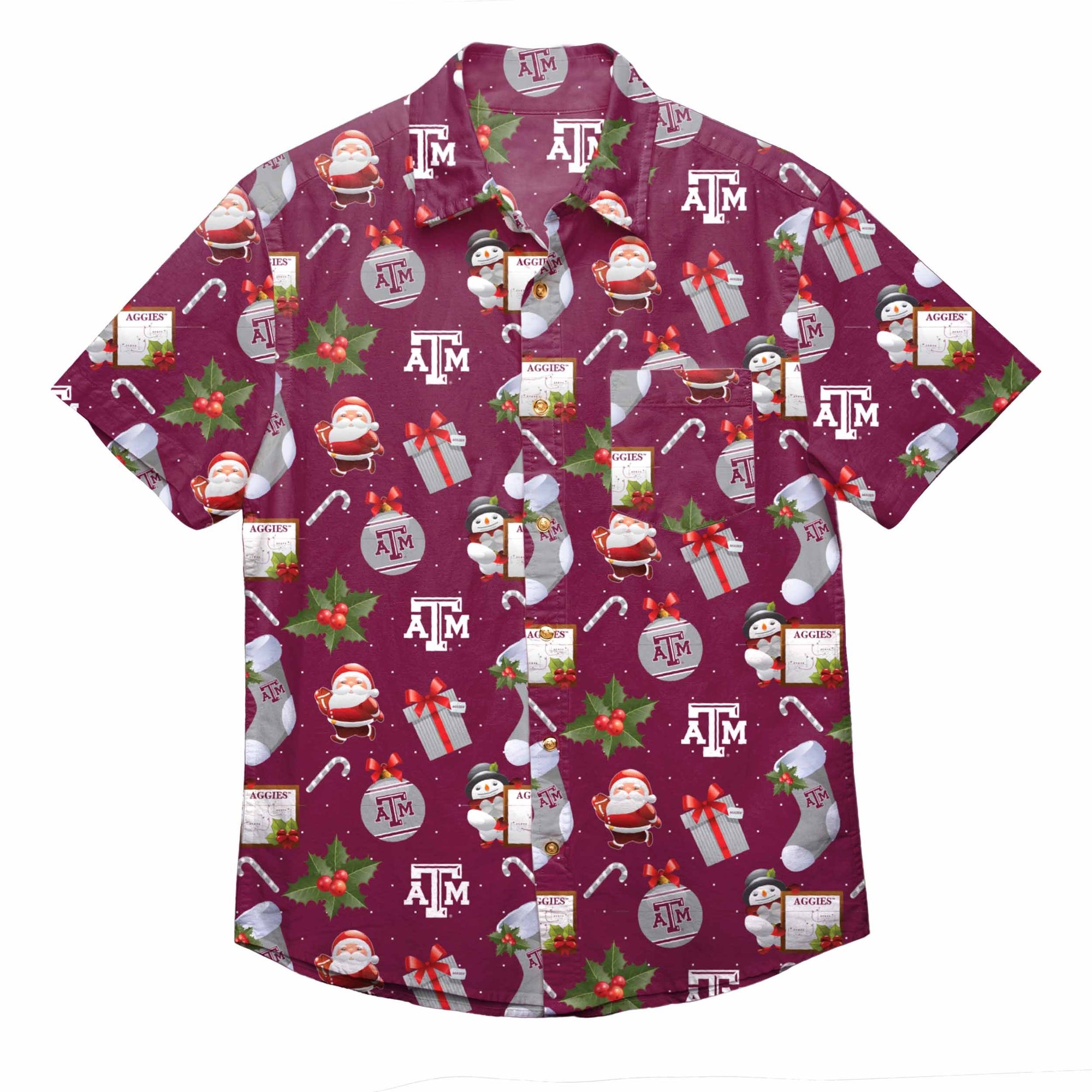 Texas A&M Aggies NCAA Mens Christmas Explosion Button Up Shirt
