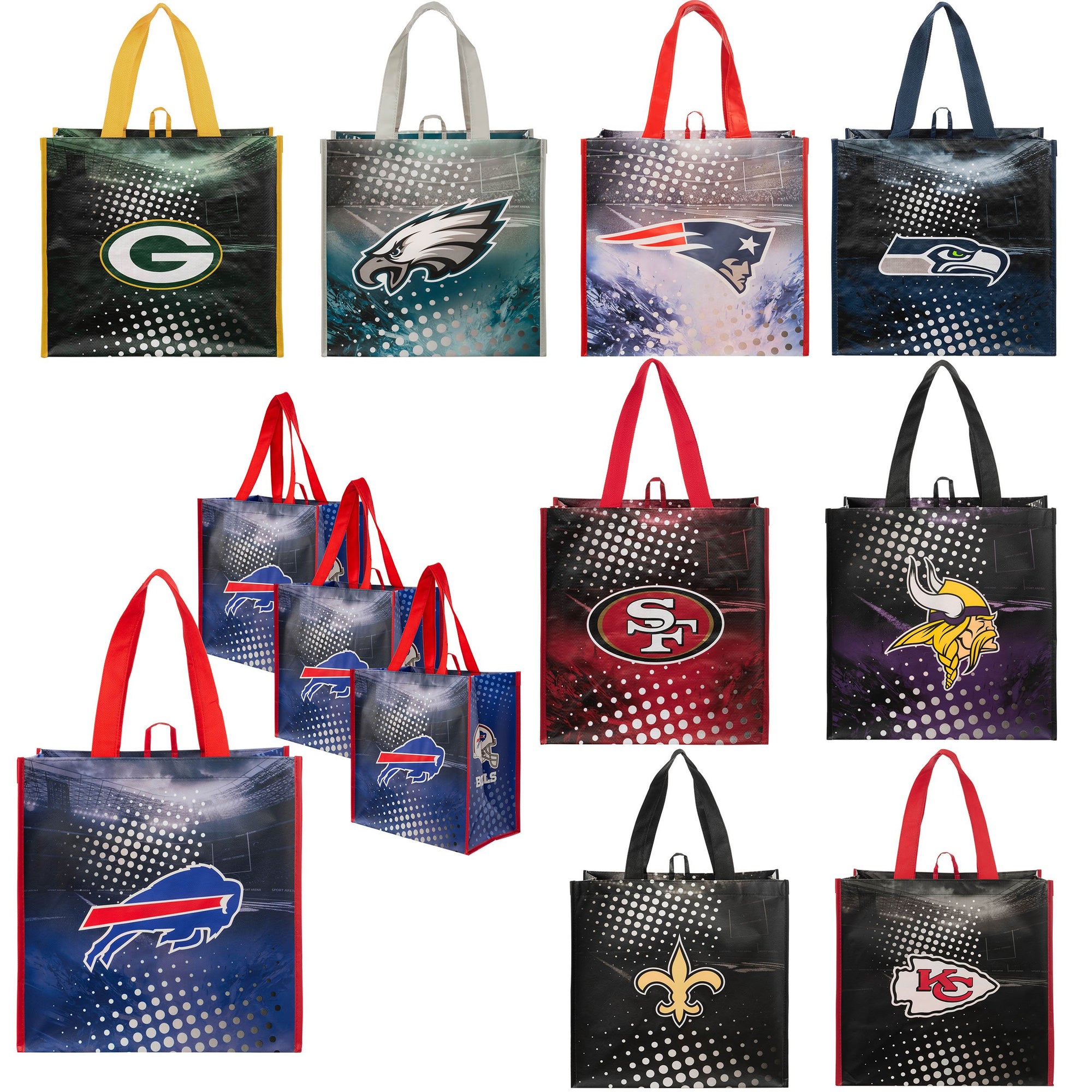 NFL 4 Pack Reusable Shopping Bags - Pick Your Team (PREORDER - SHIPS L